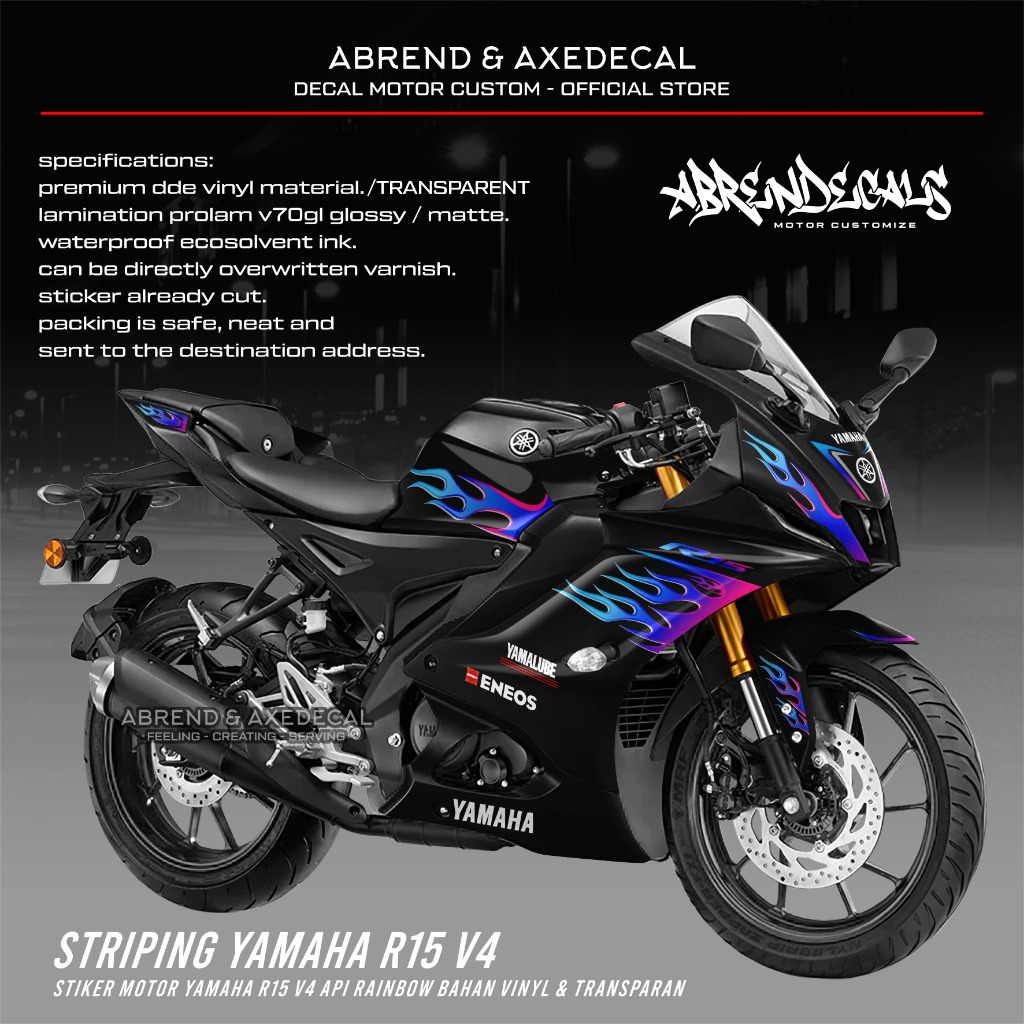 Striping R15 V4 Api ไวนิลสีรุ้ง & วัสดุโปร่งใส / Yamaha R15 V4 ...