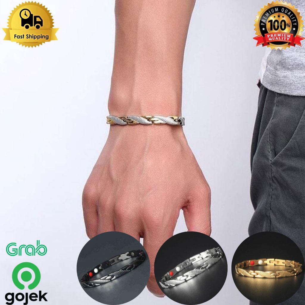 BRACELET FOR MEN WOMEN MAGNET HEALTH THERAPY TITANIUM GOLD SILVER G396 - สีดํา | Shopee Thailand
