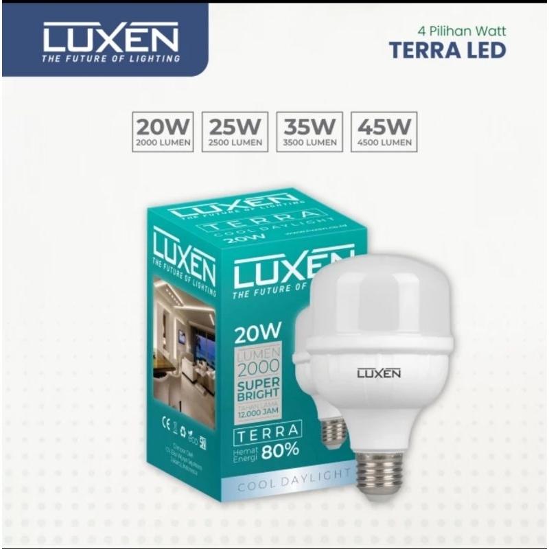 Putih CAHAYA Luxen TERRA หลอดไฟ LED 45 35 25 20 วัตต์สีขาว / ไฟสีเหลือง SNI รับประกัน 1 ปี ...