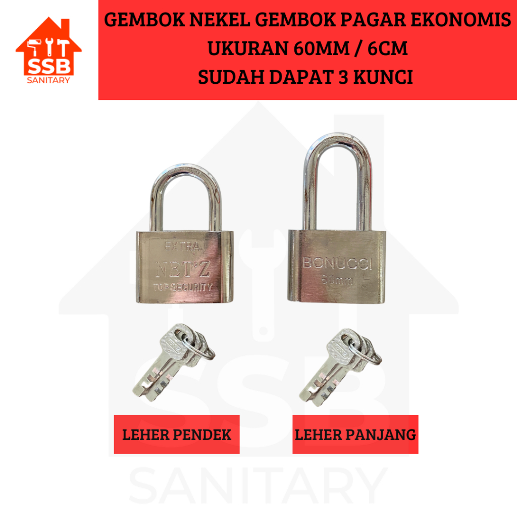 Nekel IRON PADLOCK 60MM LONG NECK & SHORT NECK FENCE PADLOCK | Shopee ...
