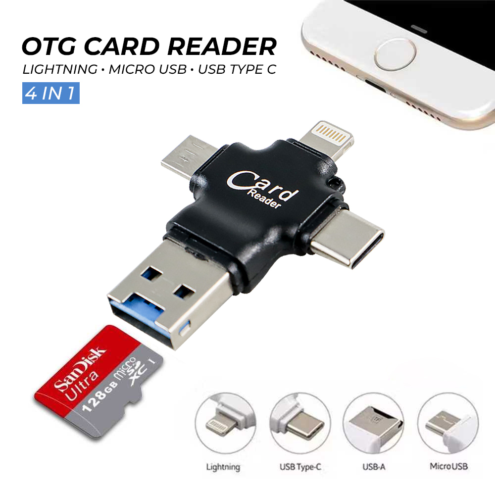เครื่องอ่านการ์ด Otg 4 in 1 Lightning Micro USB Type C - CR125 - สีดํา | Shopee Thailand