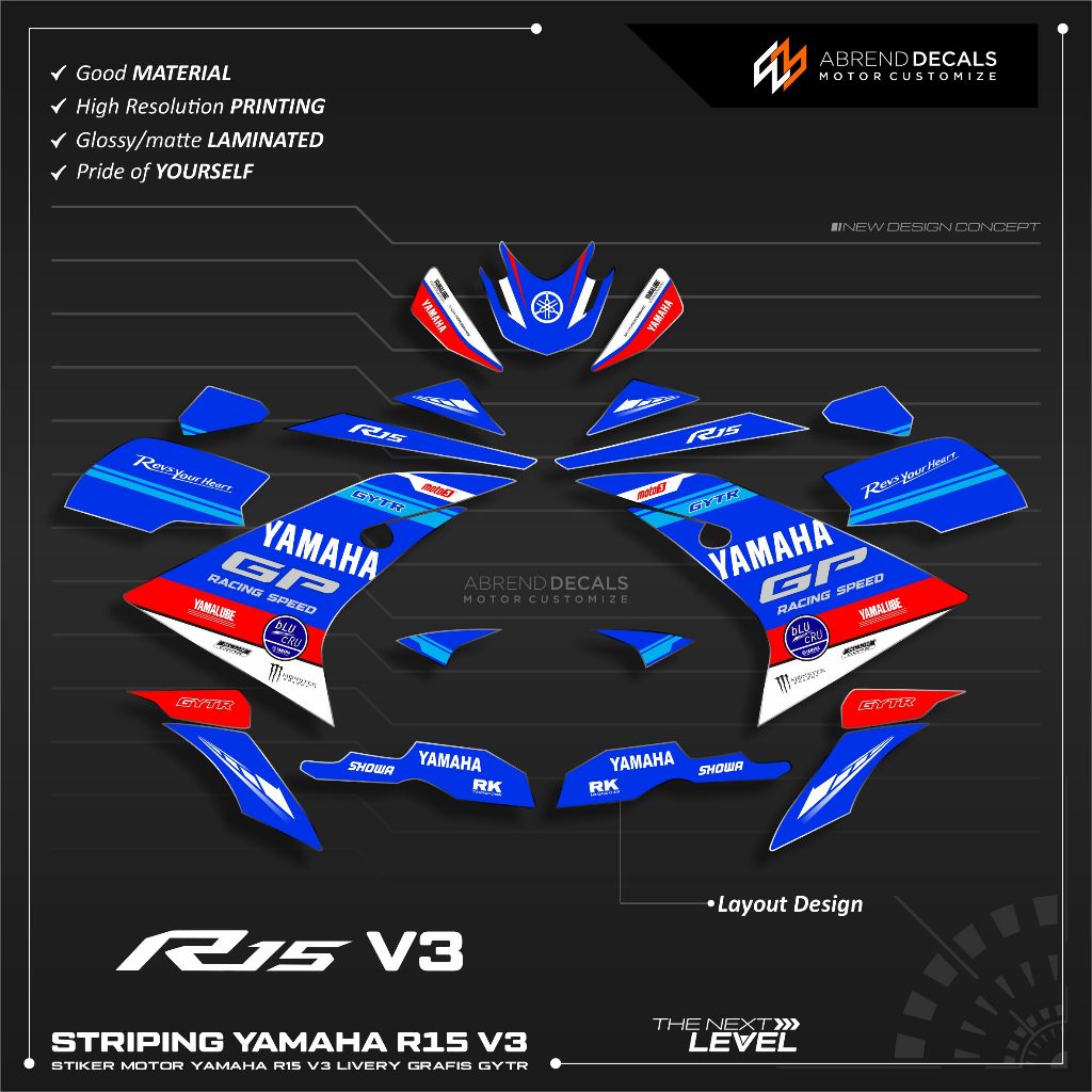 STRIPING YAMAHA R15 V3 GRAFIST GYTR GP RACING SPEED MOTO 3 / สติ๊กเกอร์ ...