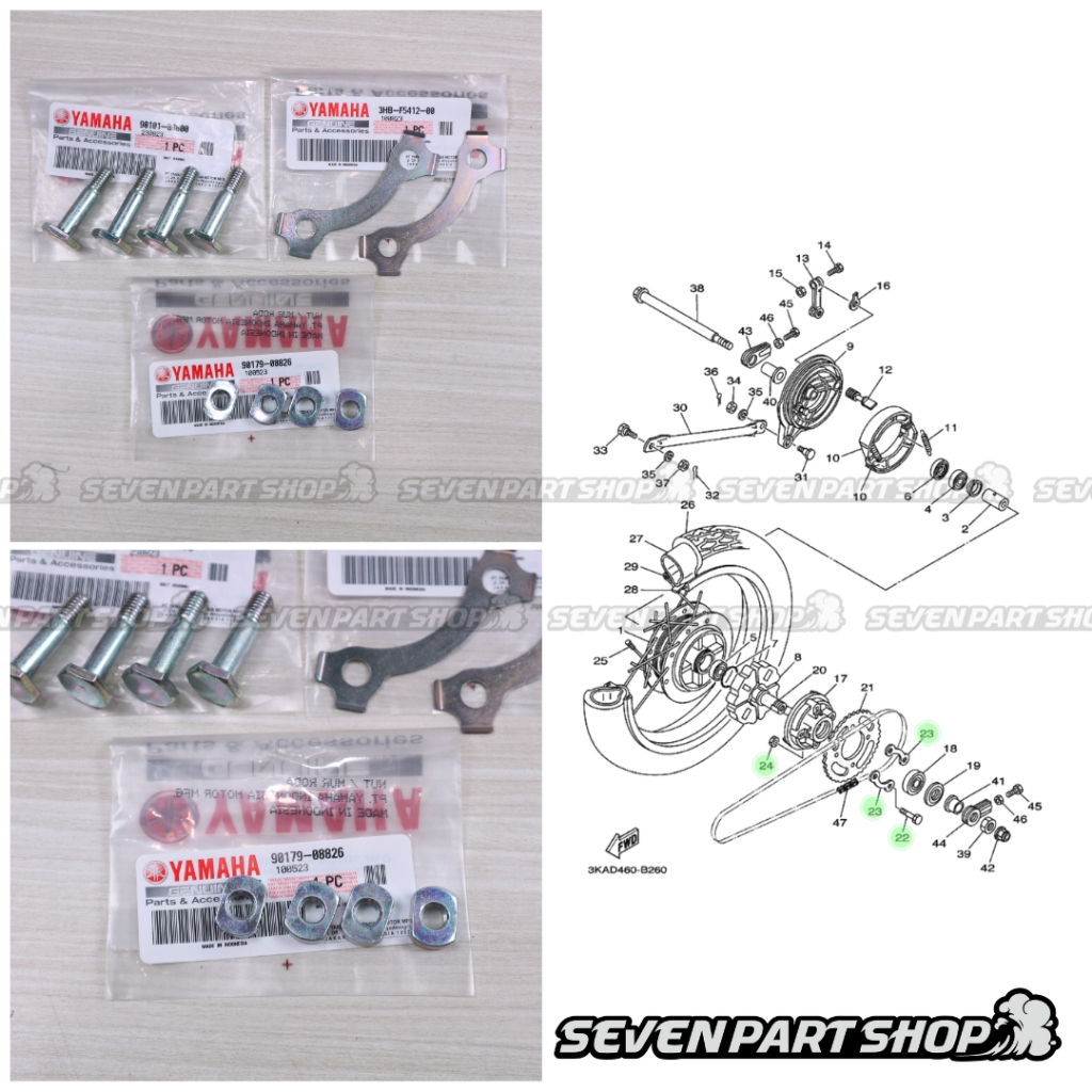 เกียร์หลัง Nap Mount Bolt Nut SET Original Yamaha RXKING RX KING F1ZR ...