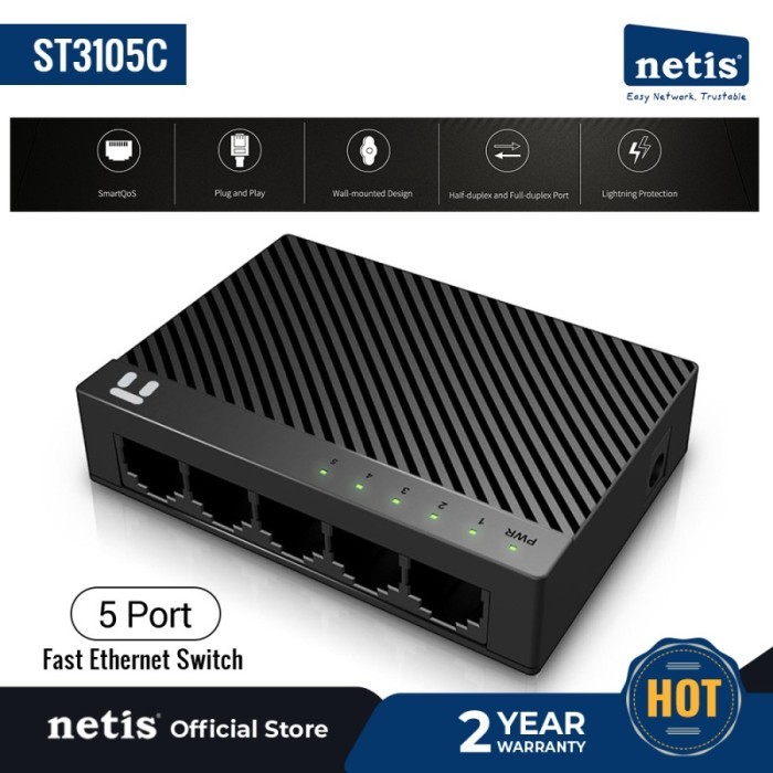 Netis ST3105C สวิตช์อีเธอร์เน็ต 5 พอร์ต RJ45 100M รับประกัน 2 ปี ...