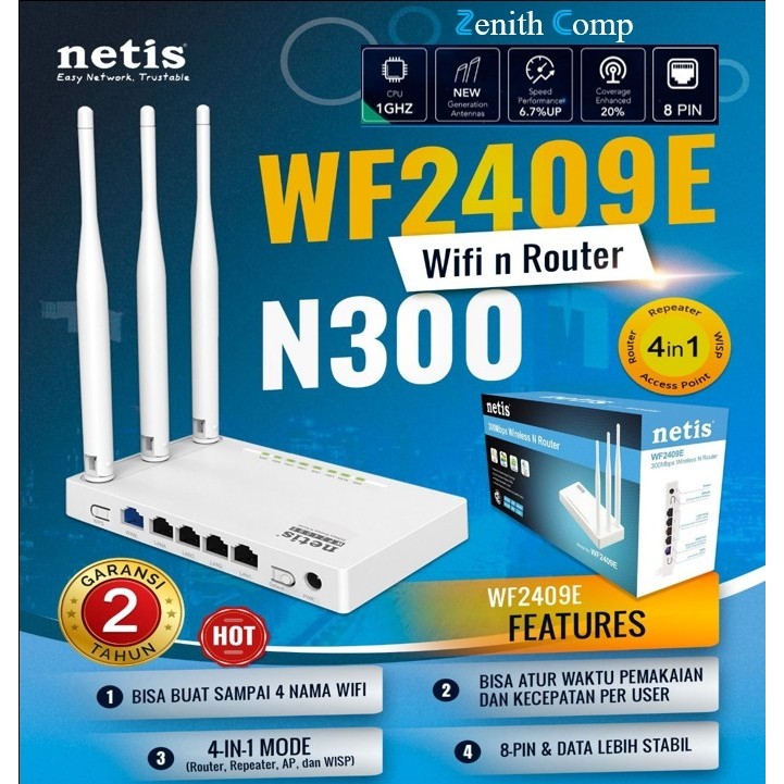 Netis เราเตอร์ไร้สาย WF2409E 300mbps พร้อมเสาอากาศ 3 เสา ติดตั้งง่าย | Shopee Thailand