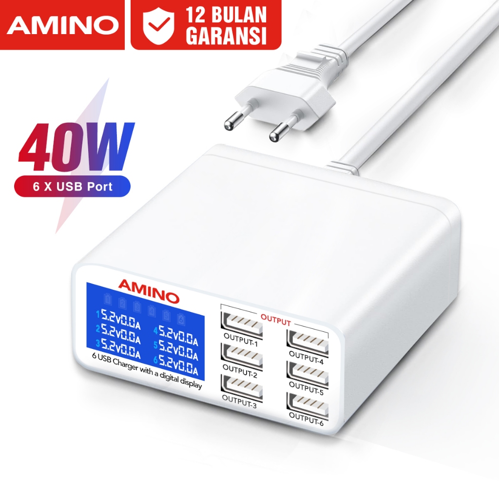 Amino 6 พอร์ต USB Multi Port Charger Fast Charger ฟังก์ชั่น LED 40W 87W PD QC Super Fast Charger ...