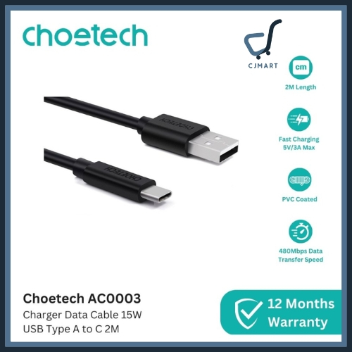 Choetech Ac003 QC สายชาร์จข้อมูล 2 เมตร USB Type A ถึง C 15W 3A ...