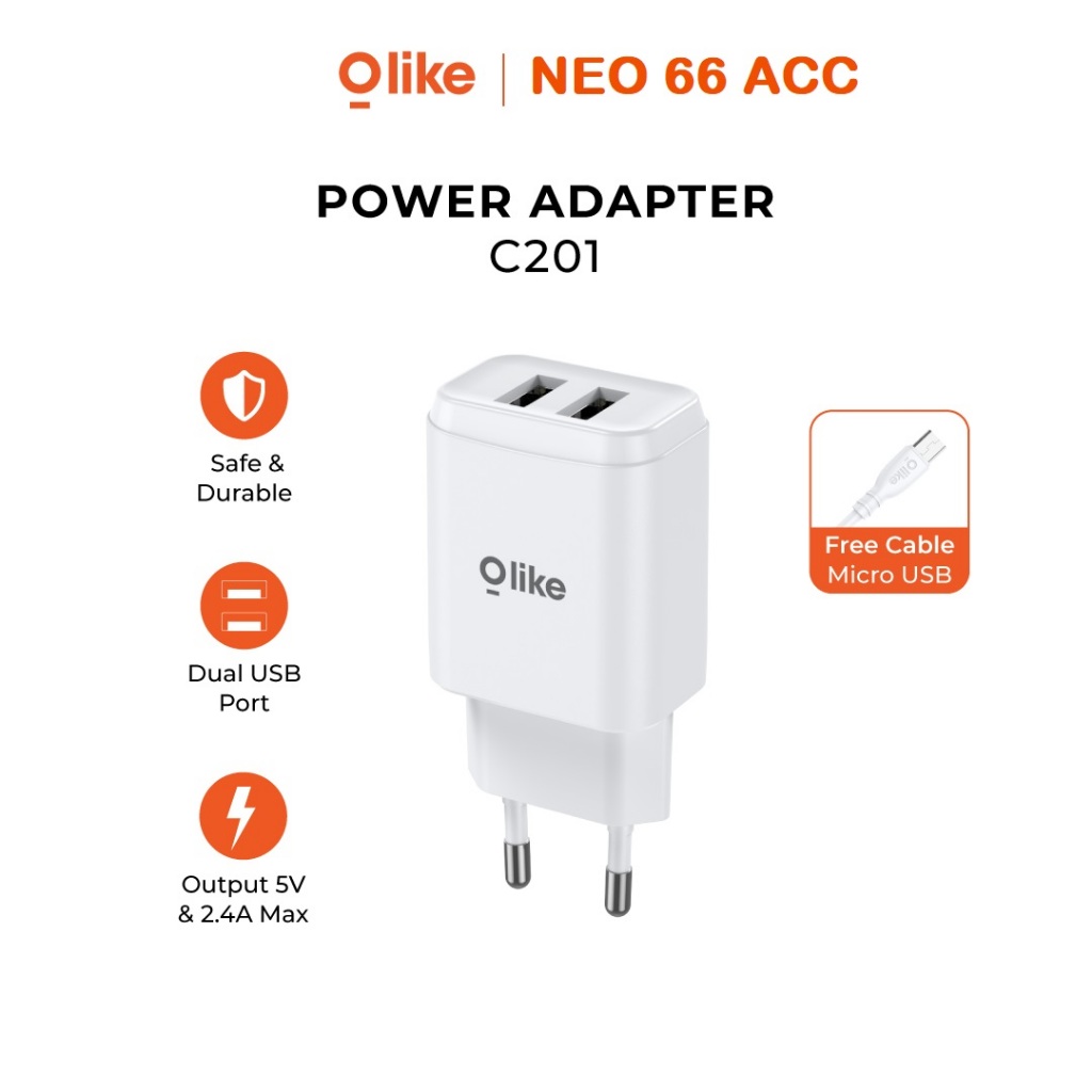 เครื่องชาร์จอะแดปเตอร์แปลงไฟ Olike C201 การชาร์จพอร์ตคู่ 2.4A พร้อมสาย ...