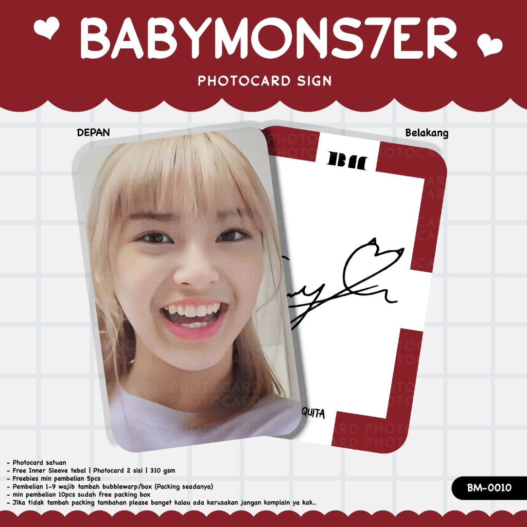 Photocard BM SIGN VER VOL 1 และ 2 การสนับสนุนด้านหน้า GLOSSY ใหม่ล่าสุด ...