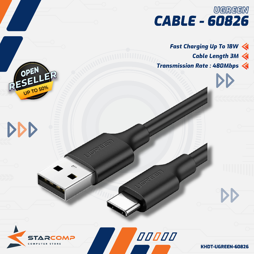 Ugreen 60826 Data Charger Cable Type-C 3M Fast Charging Quick Charger ...