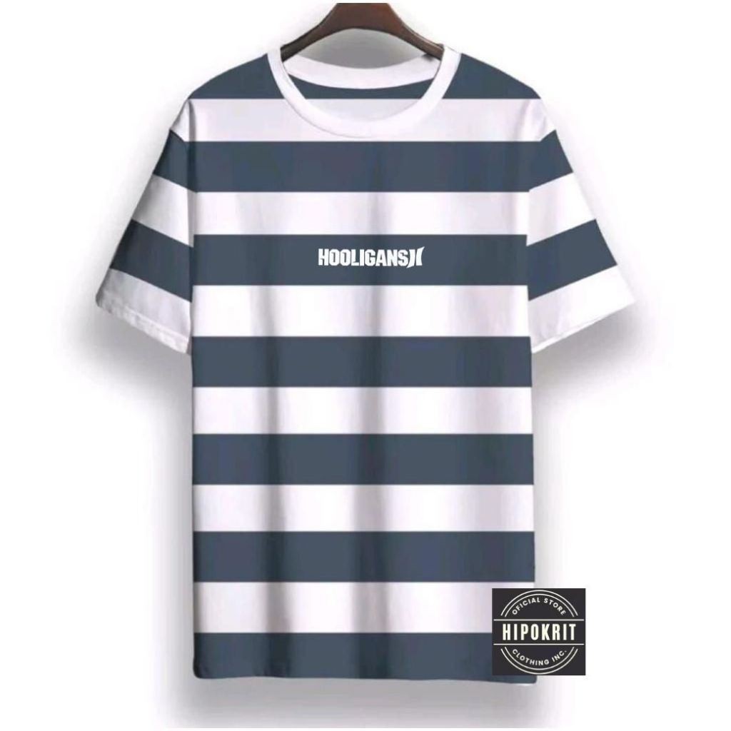 Hooligans Distro เสื้อยืด Stripe Little Text Logo Regular Fit Cotton ...