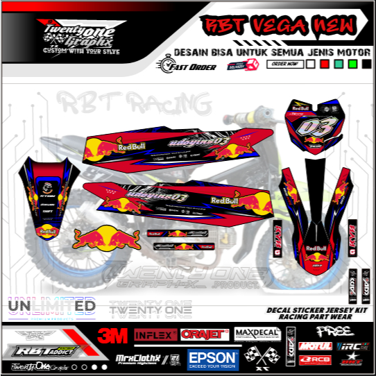 STABILO สติ๊กเกอร์รูปลอก Rbt Vega r ใหม่ Redbull bebek Trail Striping ...