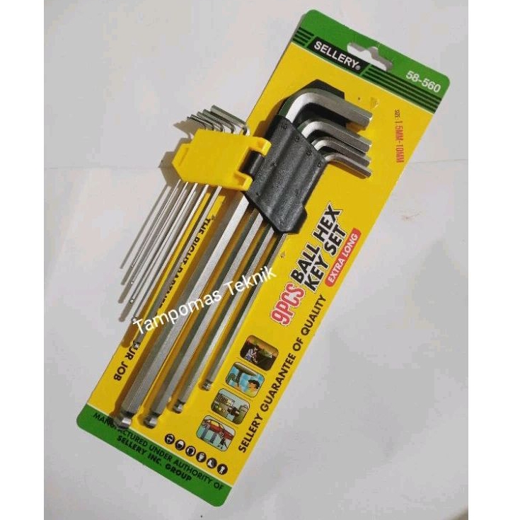 ชุดกุญแจ L 9 ชิ้น Sellery Hex Key ปากกาลูกลื่นยาว 1.5 มม. - 10 มม. ...
