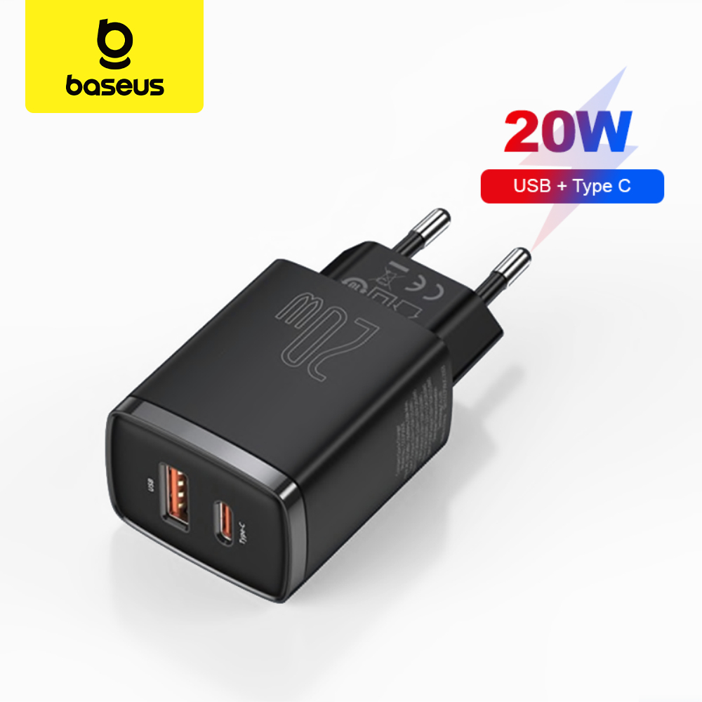 Baseus Head Charger Quick Charger QC3.0 Type-C+USB 20W PD Fast Charge ...