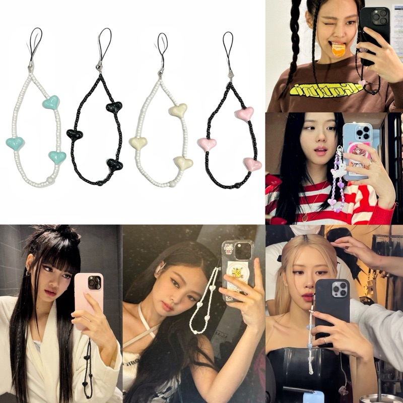 GANTUNGAN HP Blackpink สไตล์ Love Phonestrap หัวใจคู่ลูกปัดสายคล้อง ...