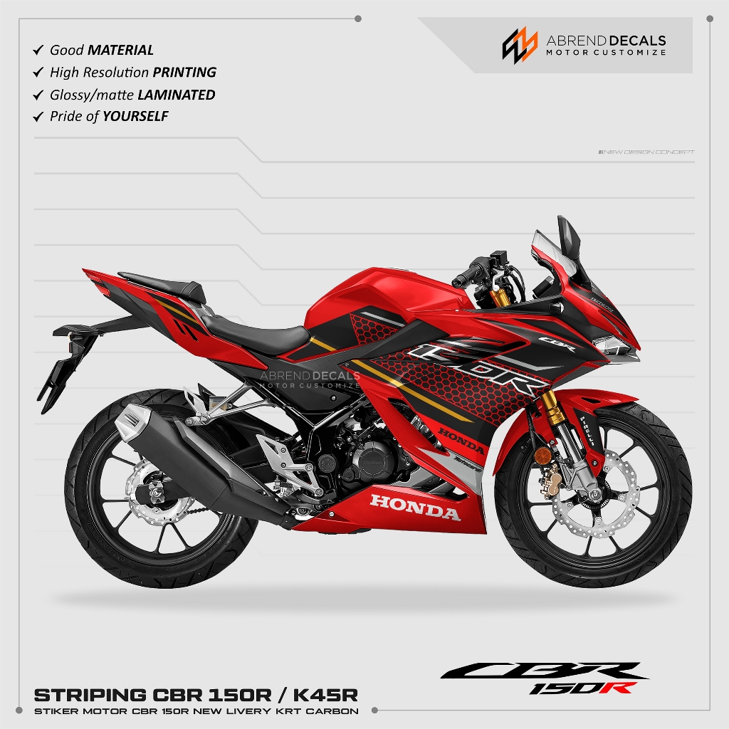 Striping CBR 150R ใหม่ K45R กราฟิกคาร์บอน KRT/สติ๊กเกอร์ CBR 150R 2021-2023/STRIPE CBR 150R K45 ...