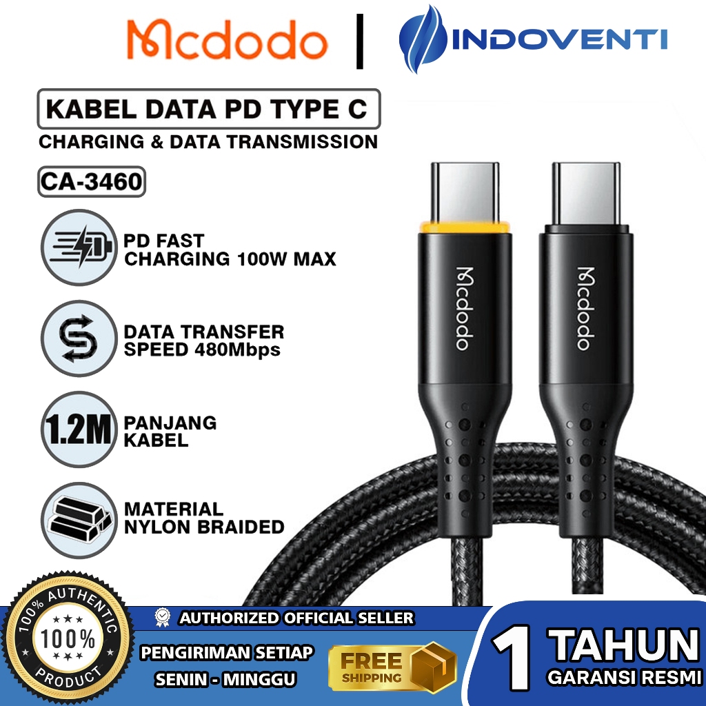 Mcdodo CA-3460 ประเภท C ถึง Type C PD Fast สายชาร์จข้อมูล 100W สําหรับ Oppo Vivo iPhone 15 Pro ...