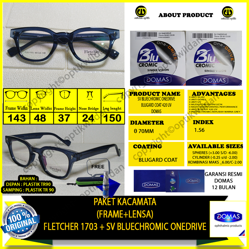 BLUECHROMIC ONEDRIVE DOMAS FRAME FLETCHER GLASSES PACKAGE 1703 | Shopee ...