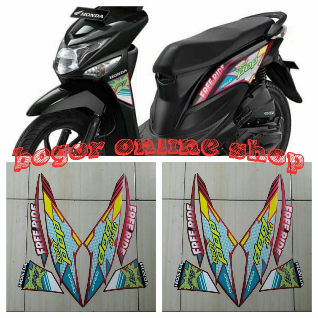 Beat pop fi 2016 ฟรีขี่สติกเกอร์แถบรถจักรยานยนต์สีดําเต็มรูปแบบ ...