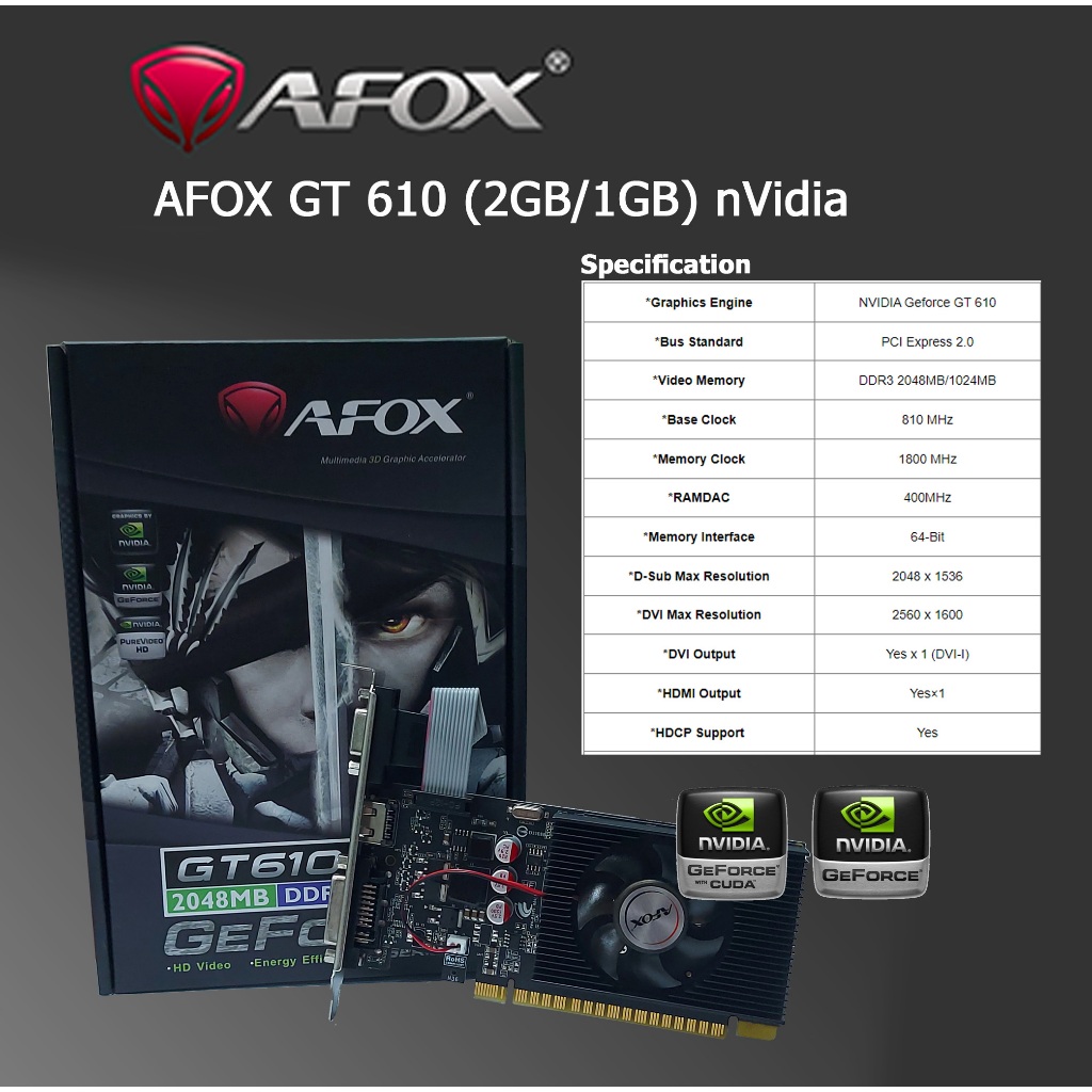 Vga การ์ด AFOX NVIDIA GEFORCE GT 610 /GT610 AF610-2048D3L7-V6 2GB GDDR3 ...
