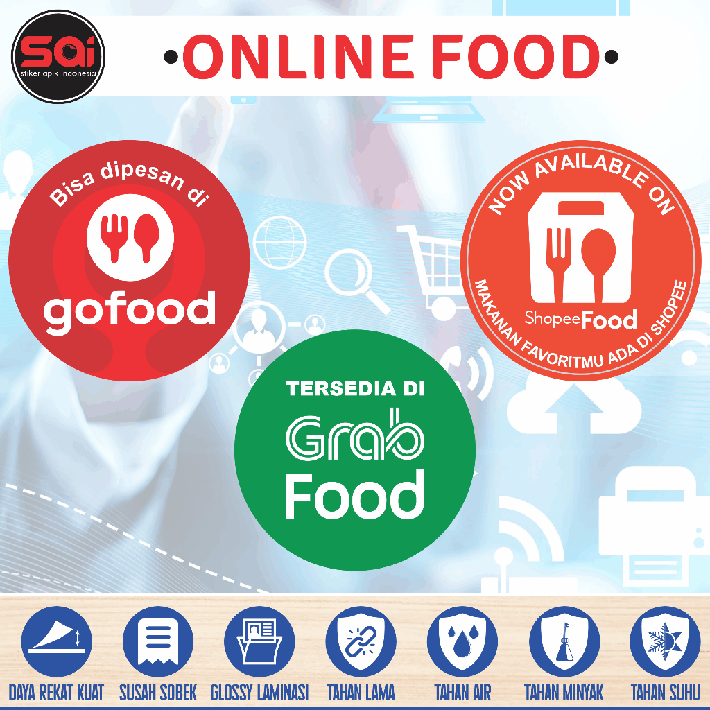 อาหารออนไลน์ - GO FOOD - GRAB FOOD - SHOPEE FOOD ROUND เคลือบผิวมันเงา ...