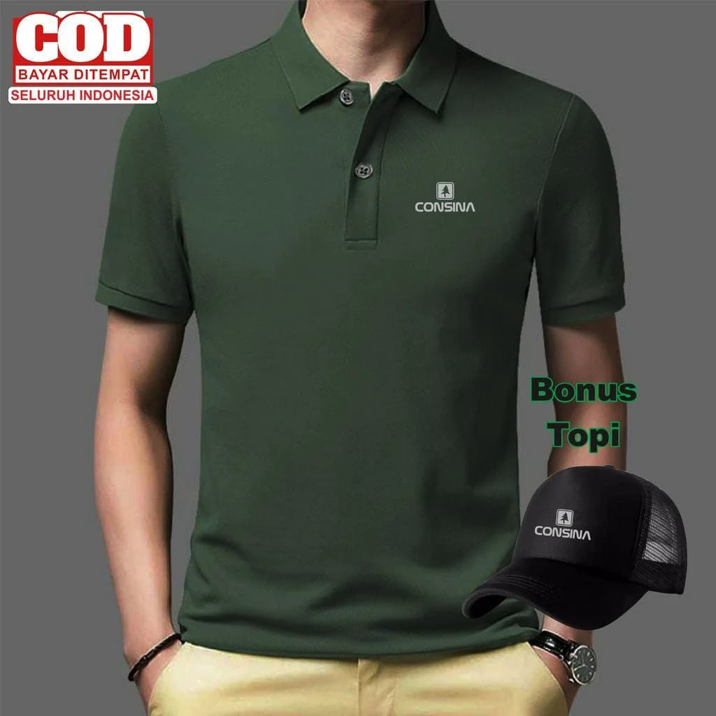 หมวก โบนัส!!! เสื้อยืดโปโลแขนสั้นผู้ชาย / Polo Logo Consina Silver ...