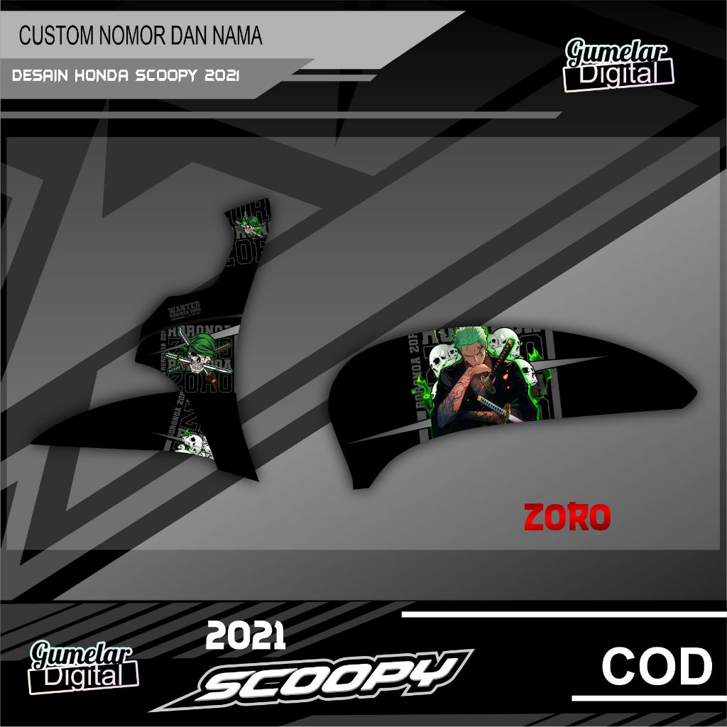 แถบเรียบง่าย HONDA SCOOPY 2021 ZORO RORONOA ZORO ONE PIECE ALREADY CUT ...