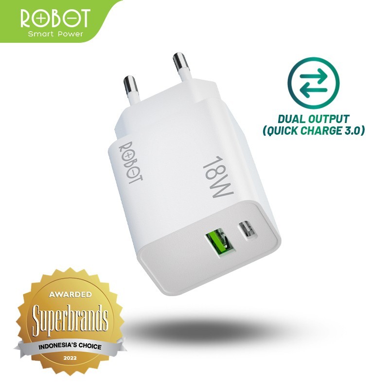 Robot RT-F2 อะแดปเตอร์ที่ชาร์จ พอร์ตคู่ QC 3.0+PD ของแท้ | Shopee Thailand