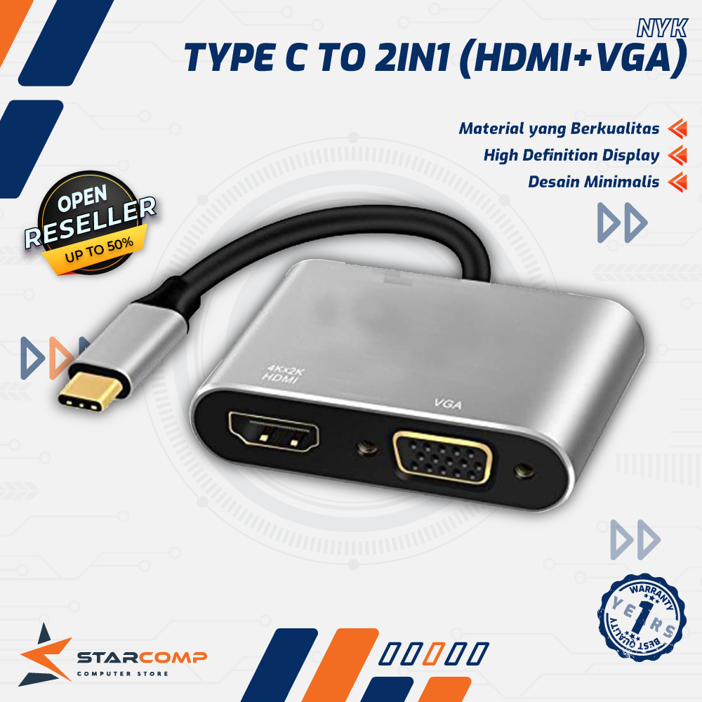 Nyk CC21 Converter USB Type C 2in1 เป ็ นอะแดปเตอร ์ HDMI +VGA | Shopee ...