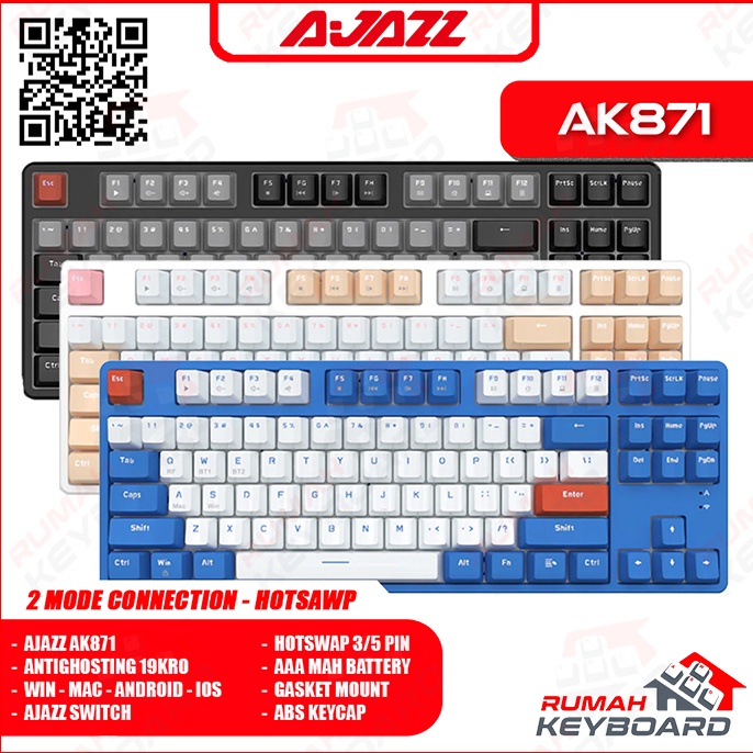 คีย์บอร์ดเชิงกล AJAZZ AK871 8 2 โหมด GASKET HOTWSAP รหัส A2Y3 | Shopee ...