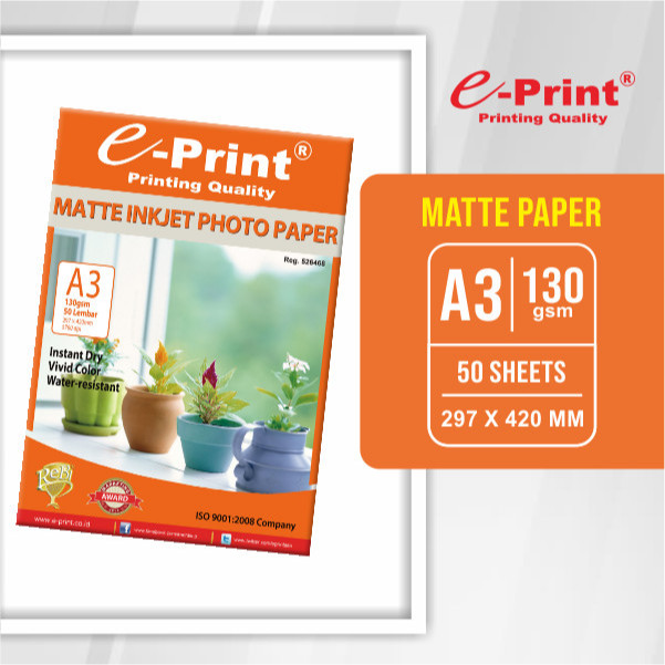 กระดาษโฟโต้ / PHOTO PAPER MATTE / DOFF INKJET A3 E-PRINT 130 GSM 50 ...