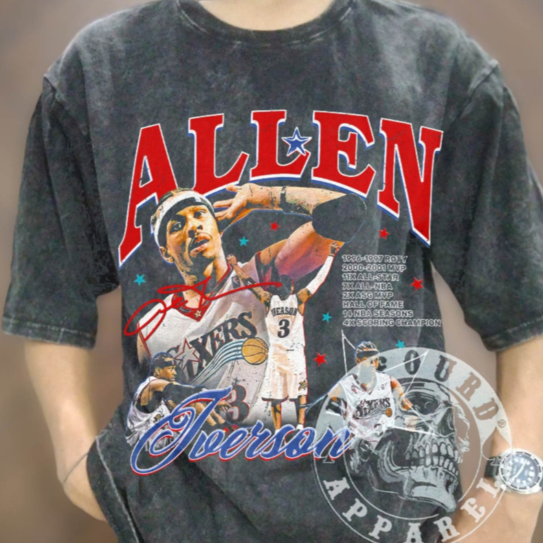 เสื้อยืดกีฬา ALLEN IVERSON, ALLEN IVERSON Vintage Wash, เสื้อยืดบาสเก็ต ...