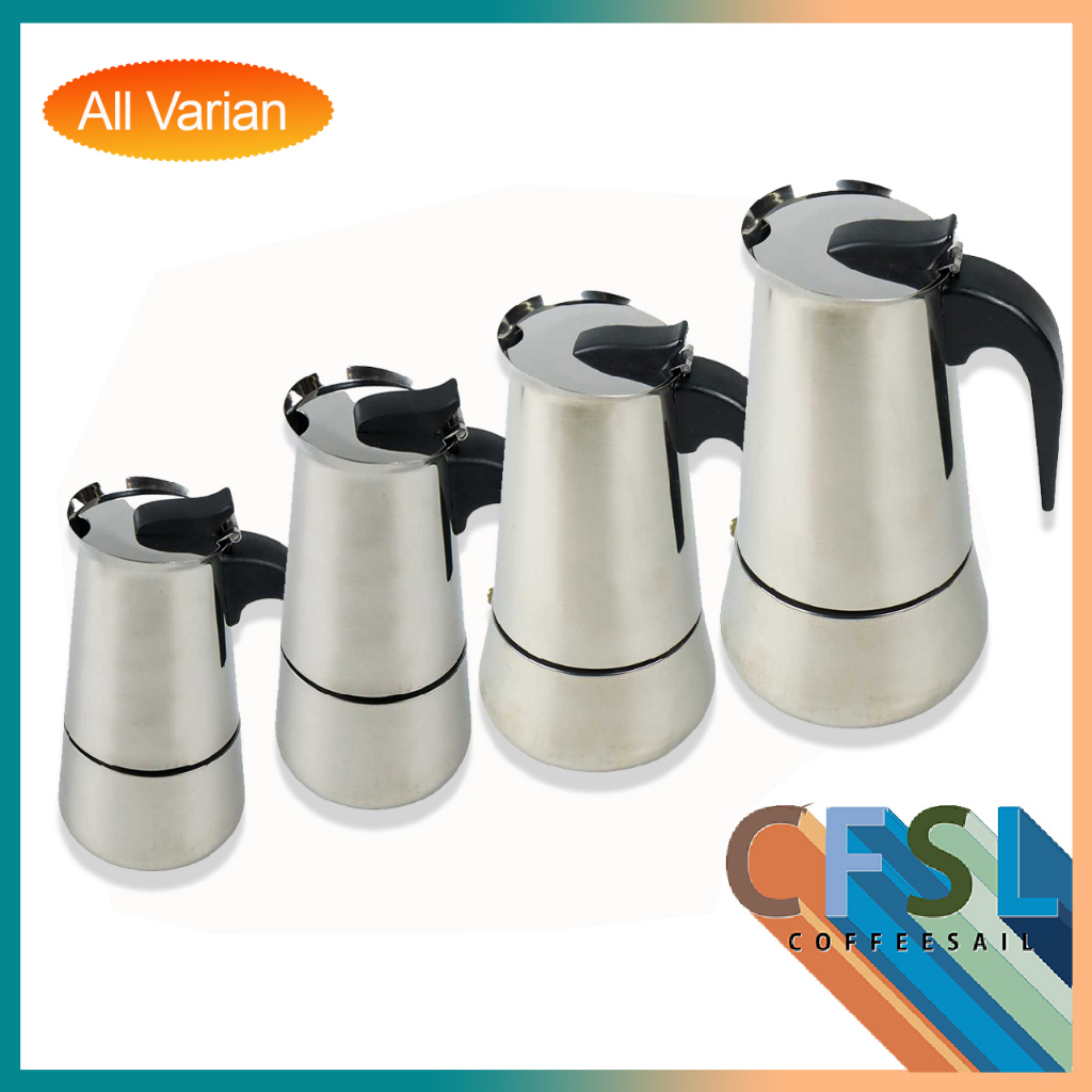 Moka POT STAINLESS ESPRESSO COFFEE MAKER STOVE TOP PERKOLATOR MANUAL ...