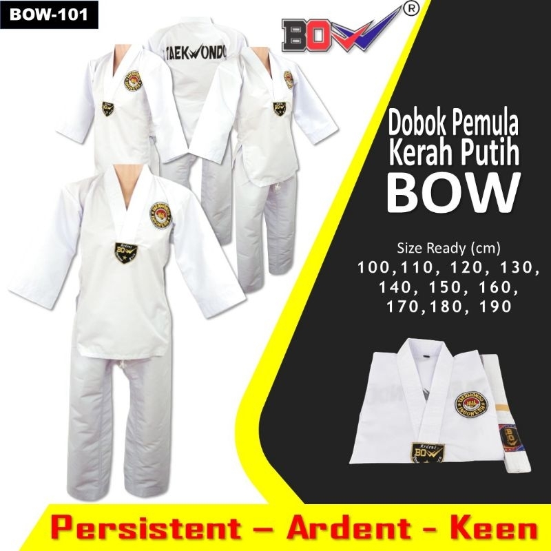 Putih HITAM MERAH Dobok Beginner Uniform Taekwondo Clothing BOW collar white and red black poom ...