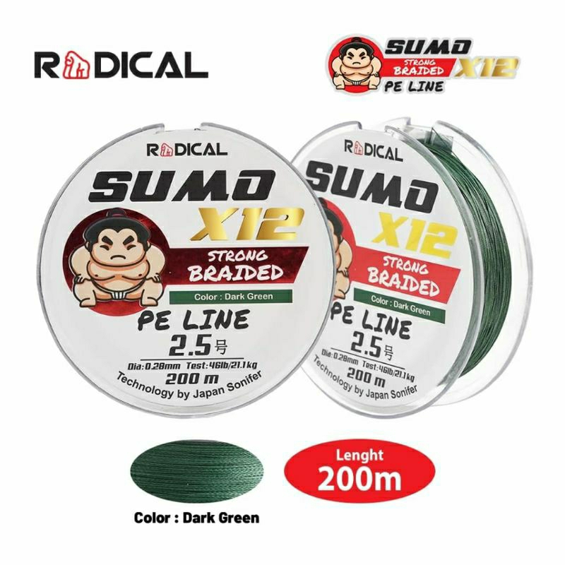 Pe RADICAL SUMO X12 สายเบ็ดตกปลา สีเขียวเข้ม 200 ม. และ X12 300 ม. ...