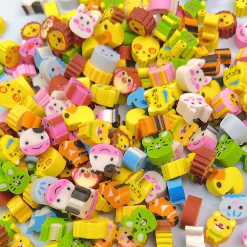Mini ERASERS 10 ชิ้นพร้อมปากกาผลไม้, สัตว์และอาหาร | Shopee Thailand