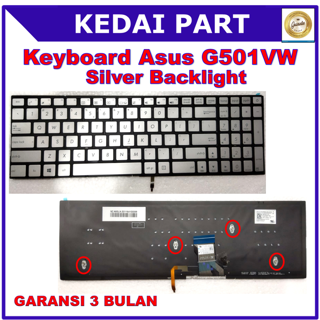 Asus ROG G501 G501J G501JW G501V G501VW คีย์บอร์ดแบ็คไลท์สีเงิน ...