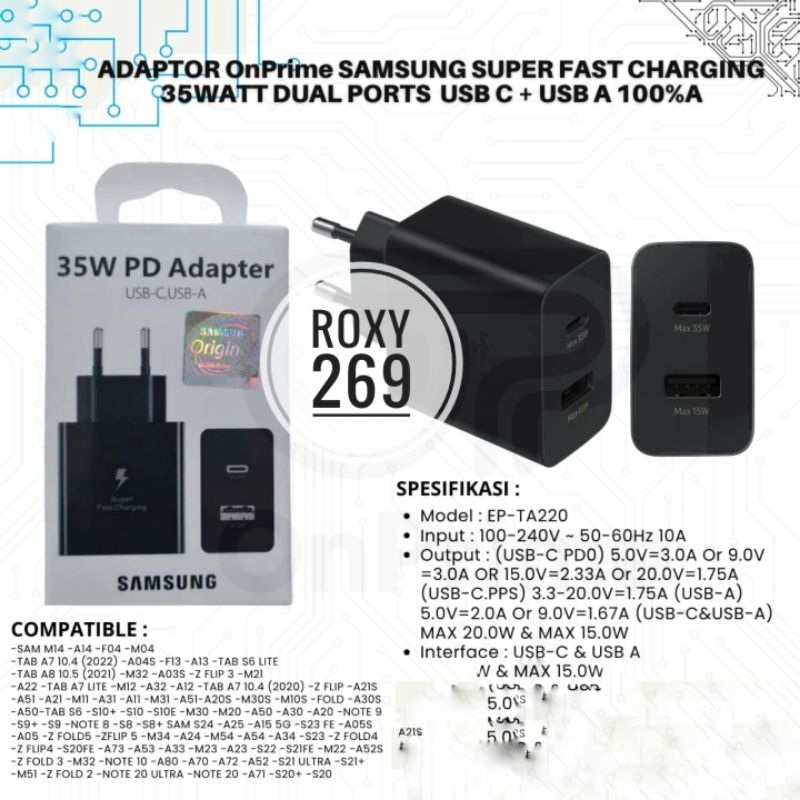 อะแดปเตอร์ Samsung 35W / 35 วัตต์อะแดปเตอร์ชาร์จพอร์ต 2 USB C USB A ...