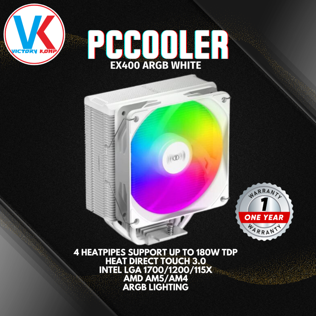 Pccooler EX400 ARGB คูลเลอร์ CPU สีขาว HSF Tower (Intel/AMD) TDP 180 ...