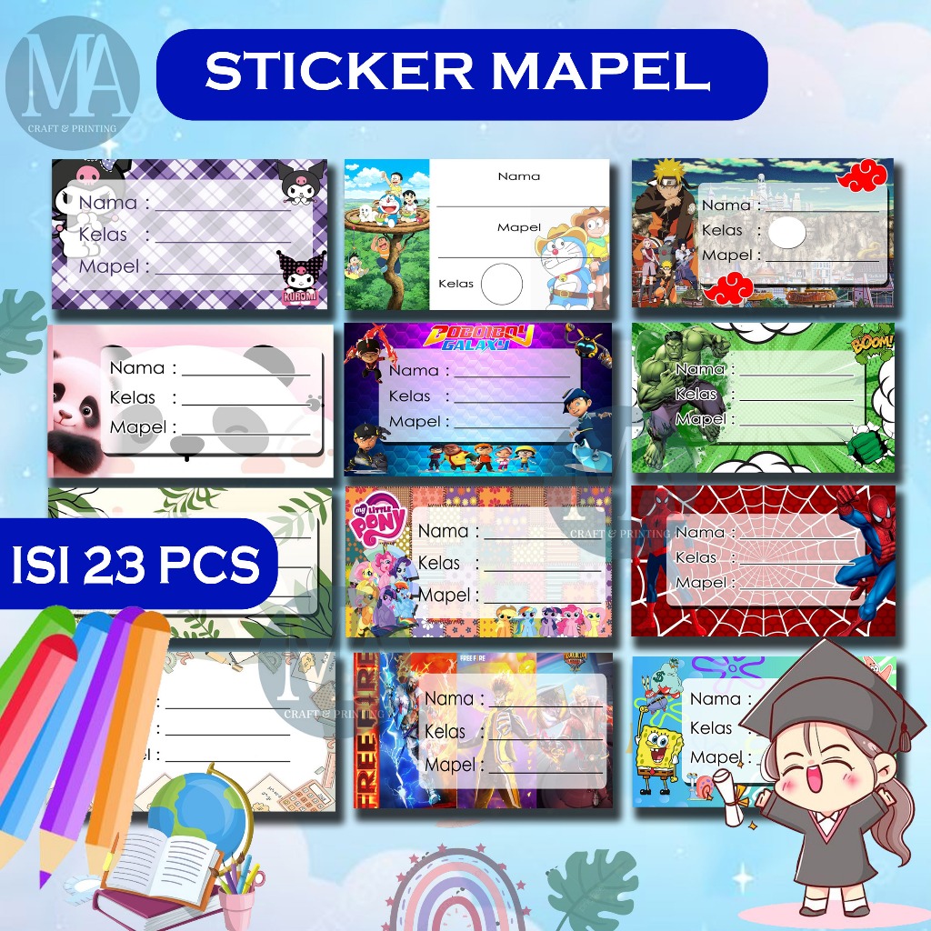 Mata 23 Mapel Stickers - ป้ายตําราเรียนโรงเรียน - สติ๊กเกอร์เรื่อง ...