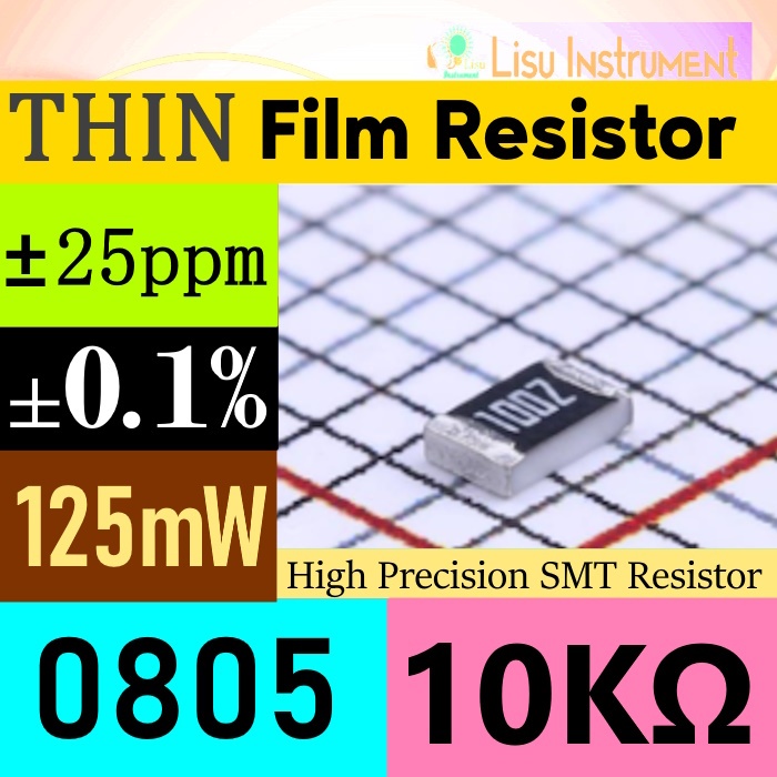 10k 0805 0.1% ตัวต้านทานฟิล์ม THIN SMD 25ppm/C 125mW 1002 ความแม่นยําสูง YAGEO RT0805BRD0710KL ...