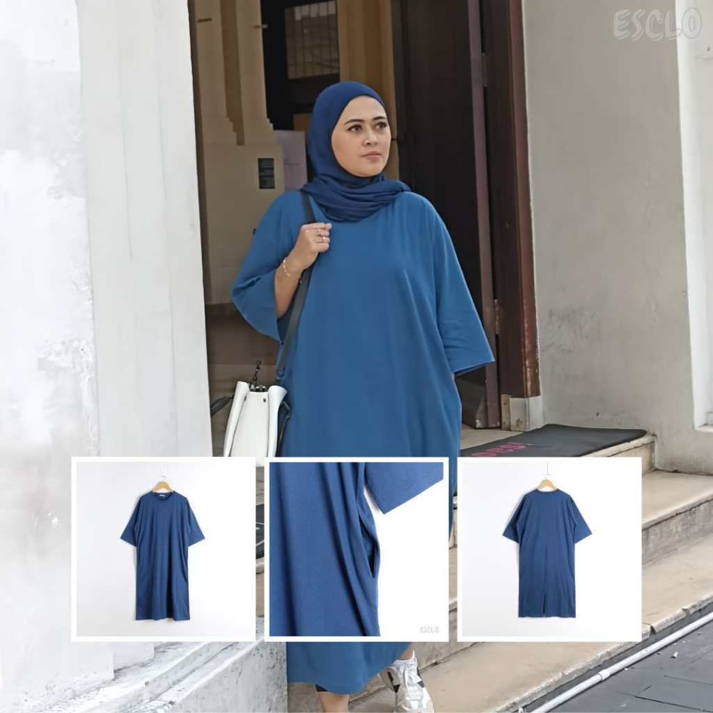 ชุดเดรสยาว ผ้าฝ้าย พรีเมี่ยม สีฟ้า Esclo | Shopee Thailand