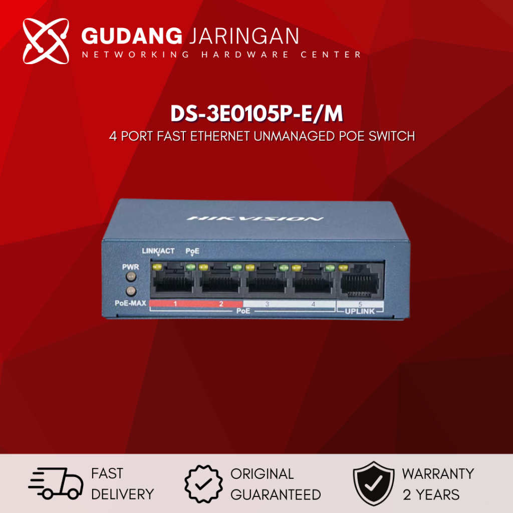 Hikvision DS-3E0105P-E/M 4 พอร์ต Fast Ethernet Unmanaged POE สวิทช์ 1 uplink | Shopee Thailand