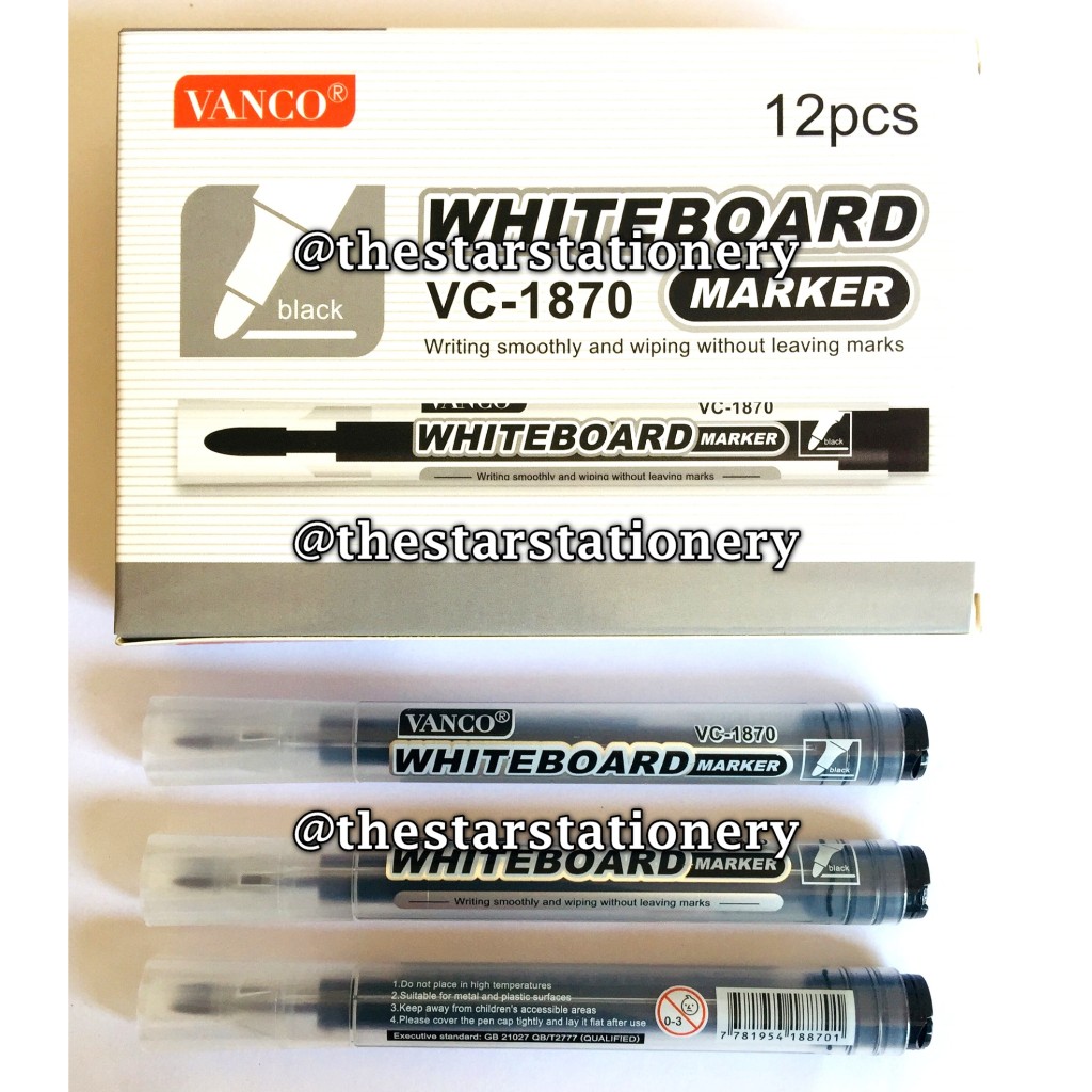 Hitam (1 ชิ้น) WHOLESALE ปากกามาร์กเกอร์กระดานสีขาว Vanco VC-1870 สีดํา ...