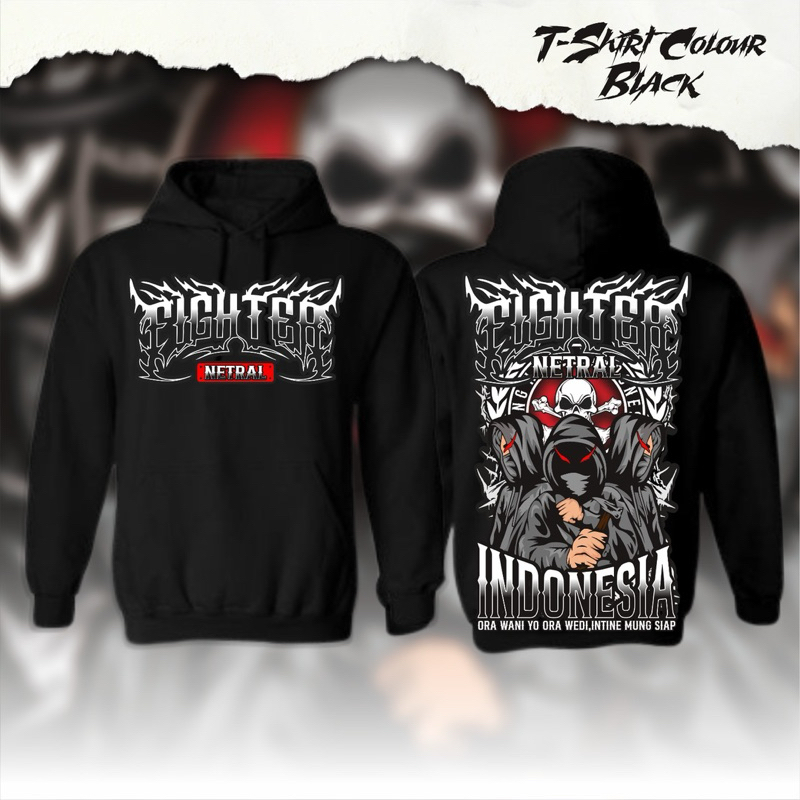 Hoodie Distro Fighter Neutral อินโดนีเซียการพิมพ์หน้าจอด้านหลังเต็มรูป ...