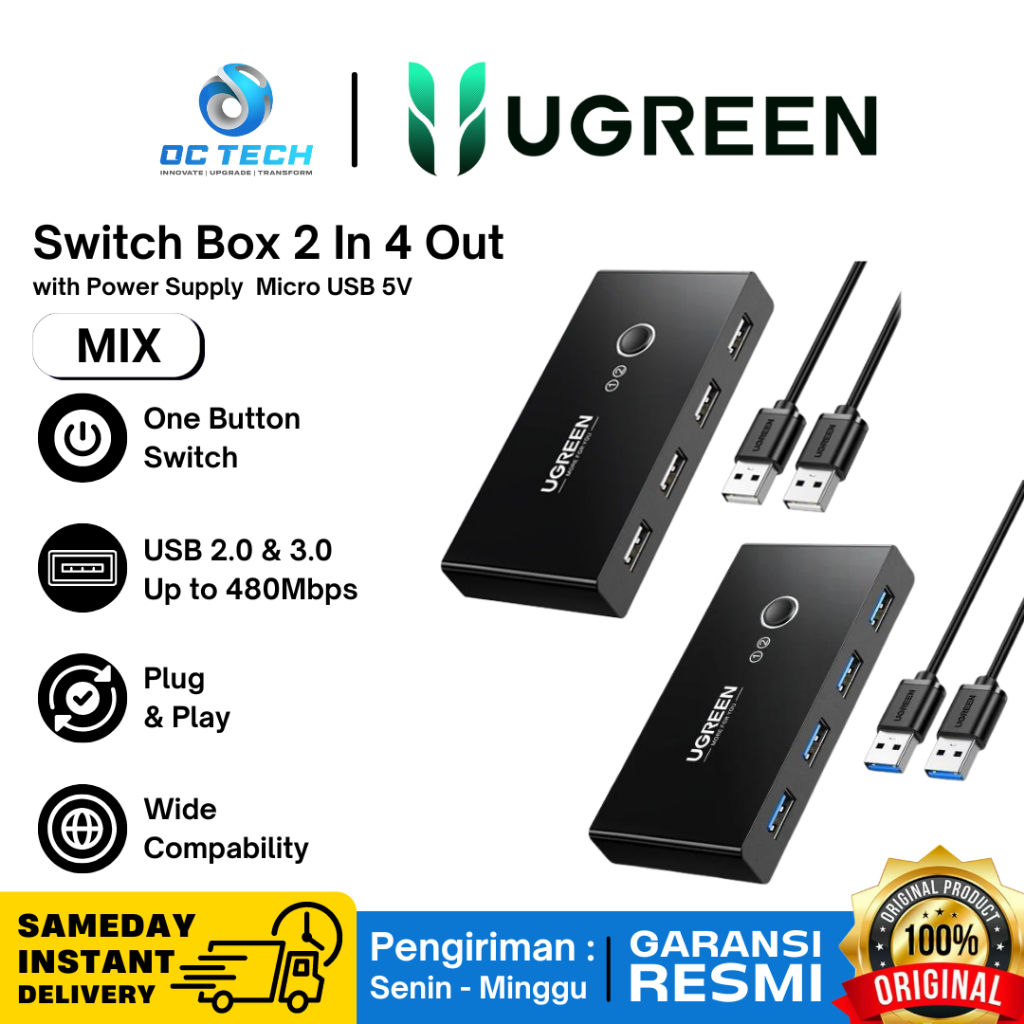 UGREEN USB HUB 2 In 4 Out USB 3.0 USB 2.0 Sharing Switch Box Adapter HUB PC Laptop 4 PORT UGREEN ...