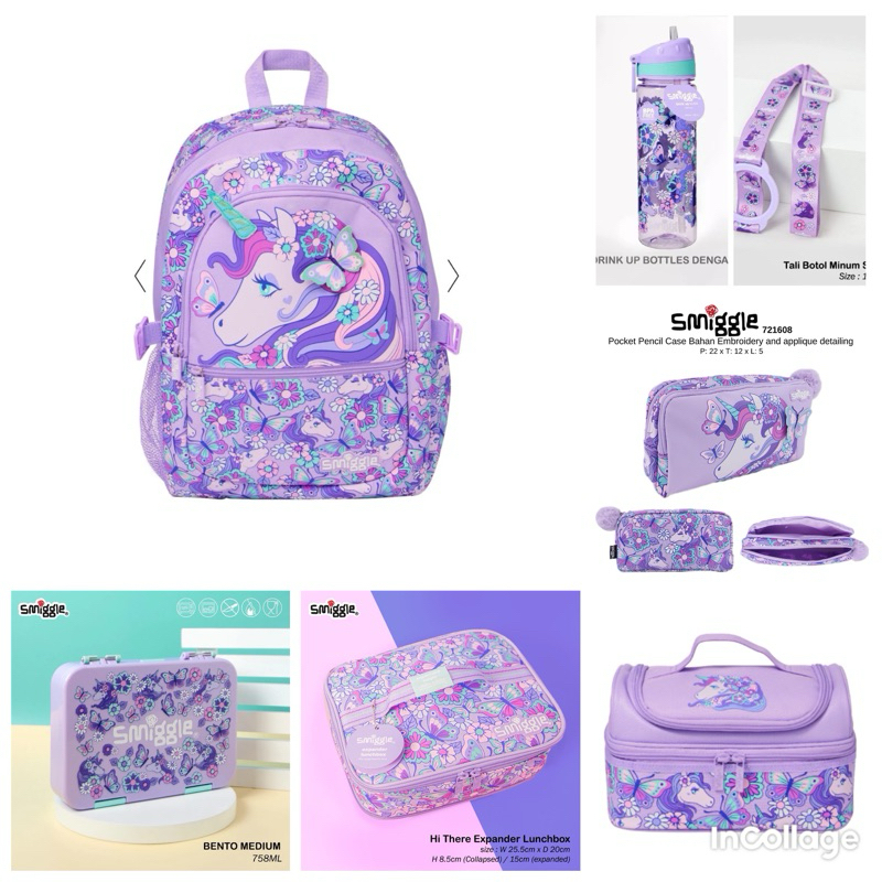 Smiggle Hi here Unicorn butterfly purple Backpack/lunchbag/ขวด | Shopee ...