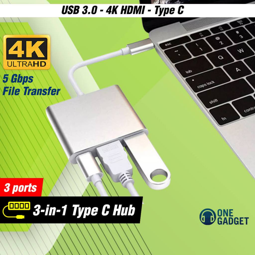 ตัวแปลง USB Hub Type C เป็น HDMI 4K USB 3.0 | ขั้วต่อสายเคเบิลอะแดปเตอร์ Type C PD 3in1 รับ ...