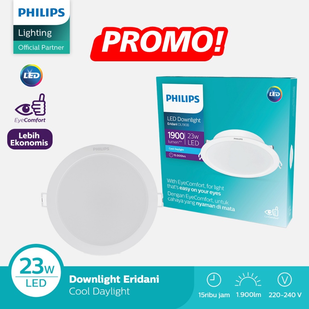 Putih Philips DOWNLIGHT ERIDANI โคมไฟ 23W D200 LED18 ใหม่ LED 8 INCH 6500K สีขาวรีเซ็ต DL190B ...