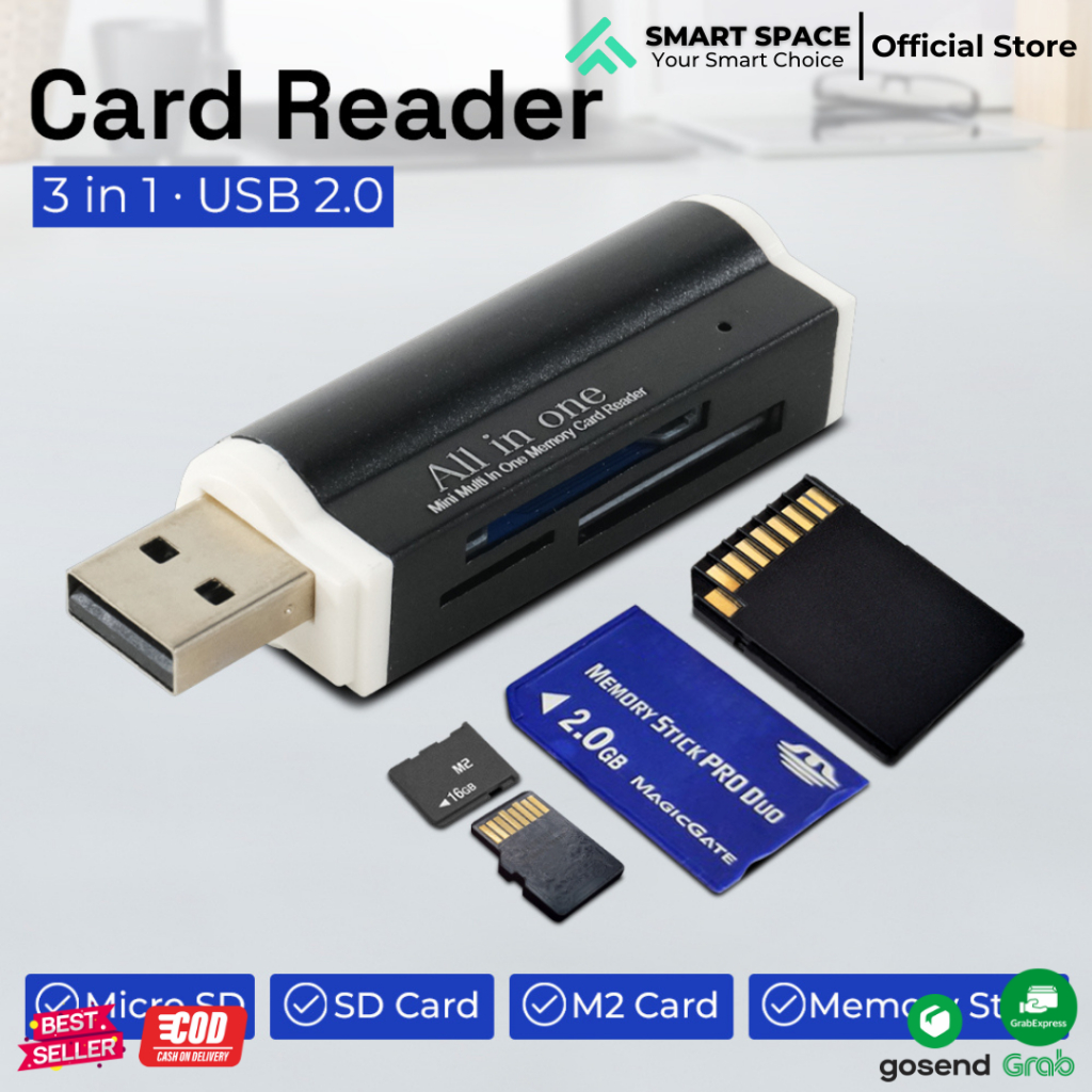 เครื่องอ่านการ์ด 3in1 USB 2.0 OTG MicroSD M2, SD, MMC, SDHC, DV, MS Duo ...